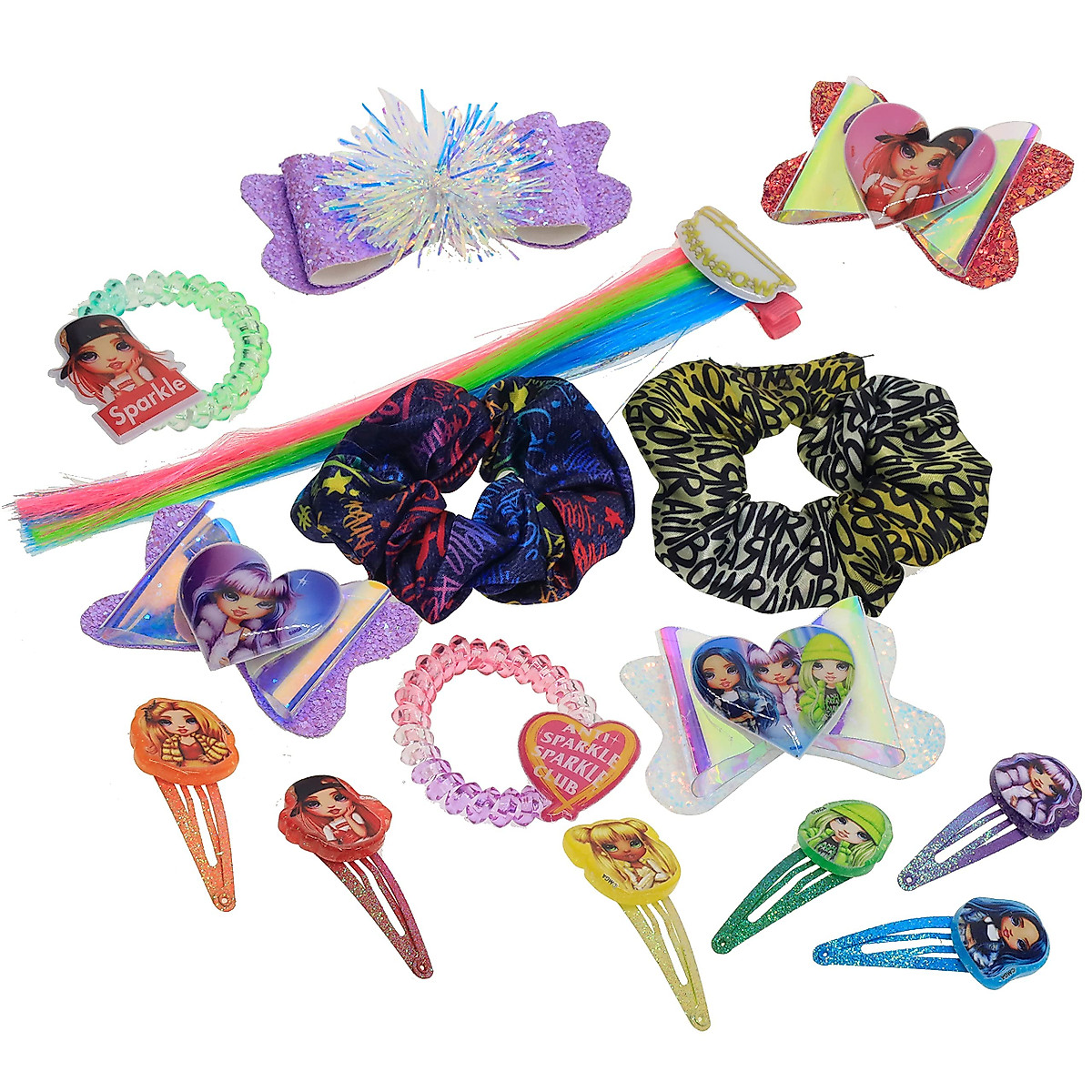 Rainbow High - Townley Girl Hair Accessories Set |Gift for Kids Teens Girls| Ages 3+ (15 Pcs) Including Hair Bow, Hair Extension, Scrunchies, Hair Clips and More, for Parties, Sleepovers and Makeovers