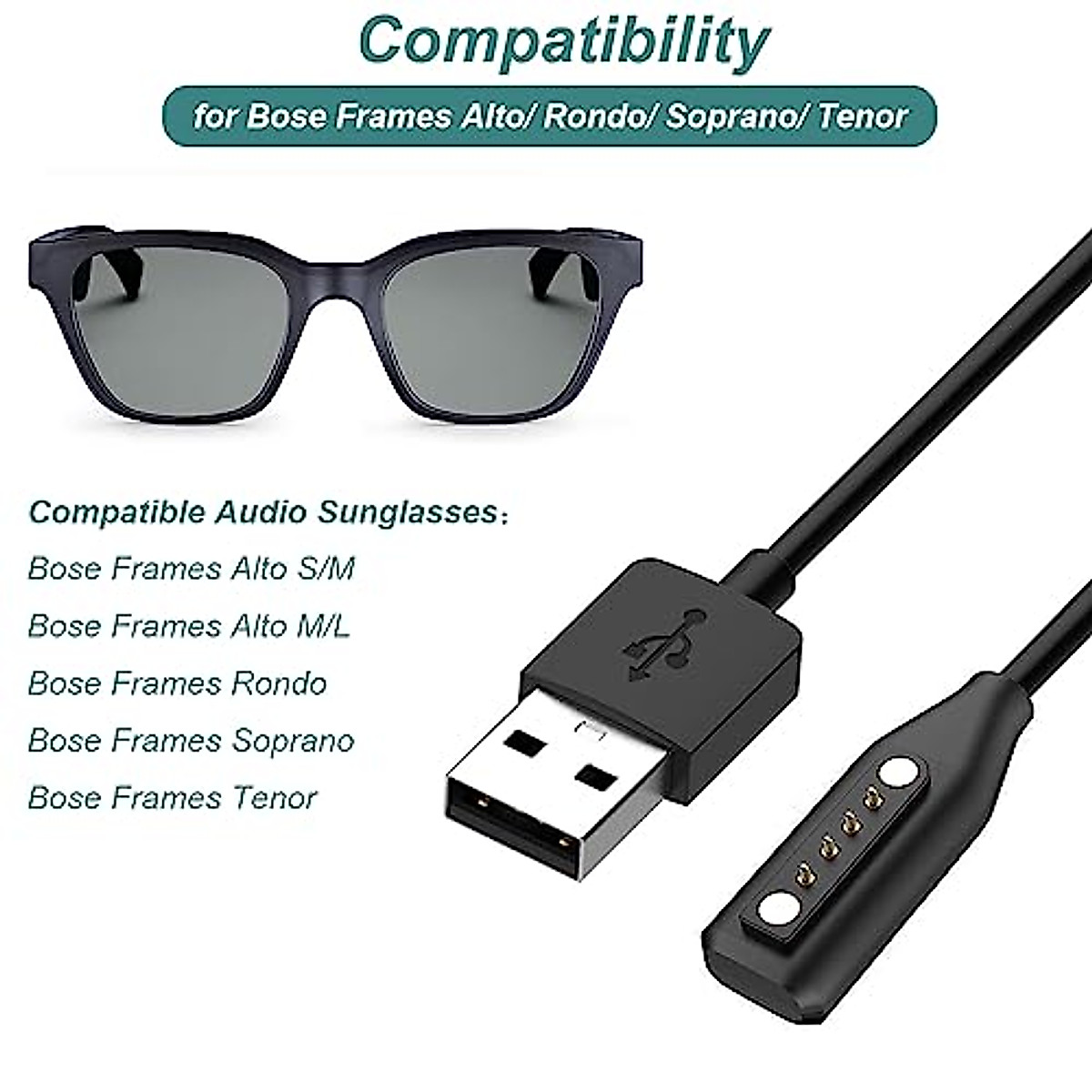 Kissmart Charger for Bose Frames Alto/Rondo/Soprano/Tenor, Replacement Magnetic USB Charging Cable for Bose Frames Audio Sunglasses (2-Pack)