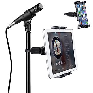 JUBOR Tablet Mounts for Microphone Stands, Microphone Tablet Holder, Mic Music Stand for iPad, iPad Pro, iPad Air, iPad Mini, 2, 3, iPhone, Smartphone 4.7-12.9" Tablets