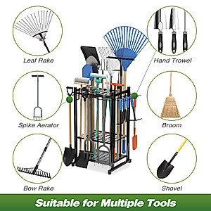 Sttoraboks Garden Tool Organizer with Storage Hooks, Yard Tool Tower Rack for Garage Organization and Storage, Up to 50 Tools, Heavy Duty Steel Garden Tool Stand for Garage, Outdoor, Home, Black