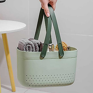 Enforose Portable Shower Caddy Basket with Ventilation Holes Large Capacity Plastic Storage Basket with Handles for Bathroom (green)