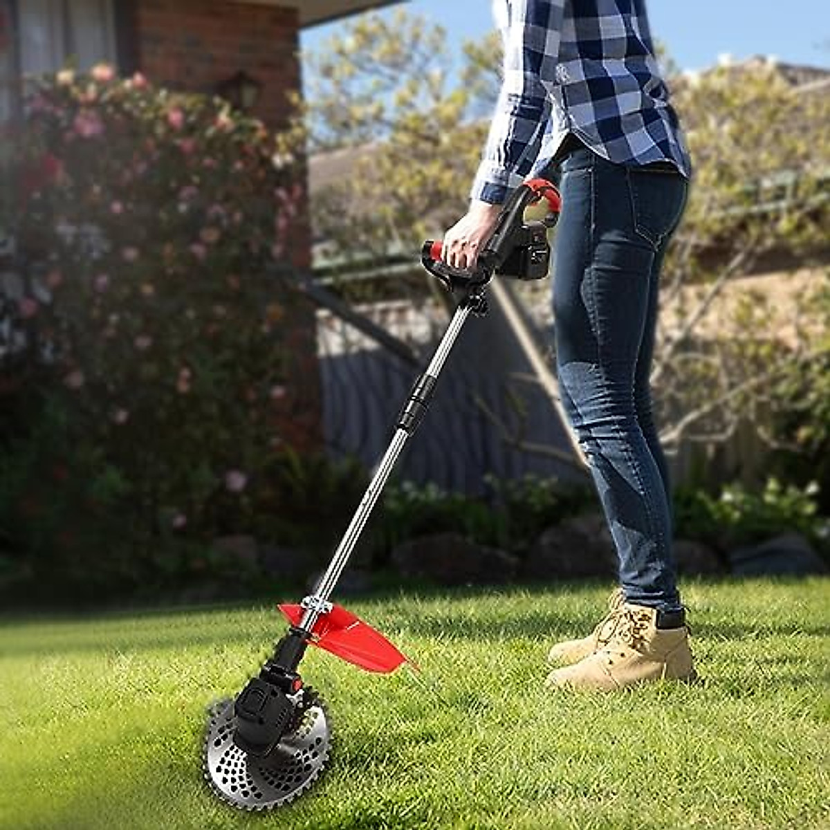 Cordless Weed Wacker Electric Weed Eater, 21V Grass Trimmer with 3 Blades and Battery Level Display, Battery Powered 3000mAh Battery Brush Cutter String Trimmer Garden Trimmer Garden Lawn Tool