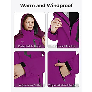wantdo Big Girl's 3 in 1 Ski Jacket Snow Warm Winter Coat Waterproof Interchange Coat Purple 10-12