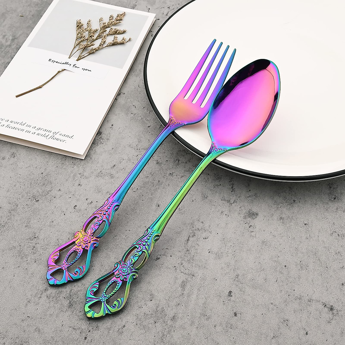 Jankng 6pcs Basic Rainbow Fork, Royal Stainless Steel Dinner Fork With Royal Handle, Metal Forks Set For Eating Salad Fish, Mirror Finish