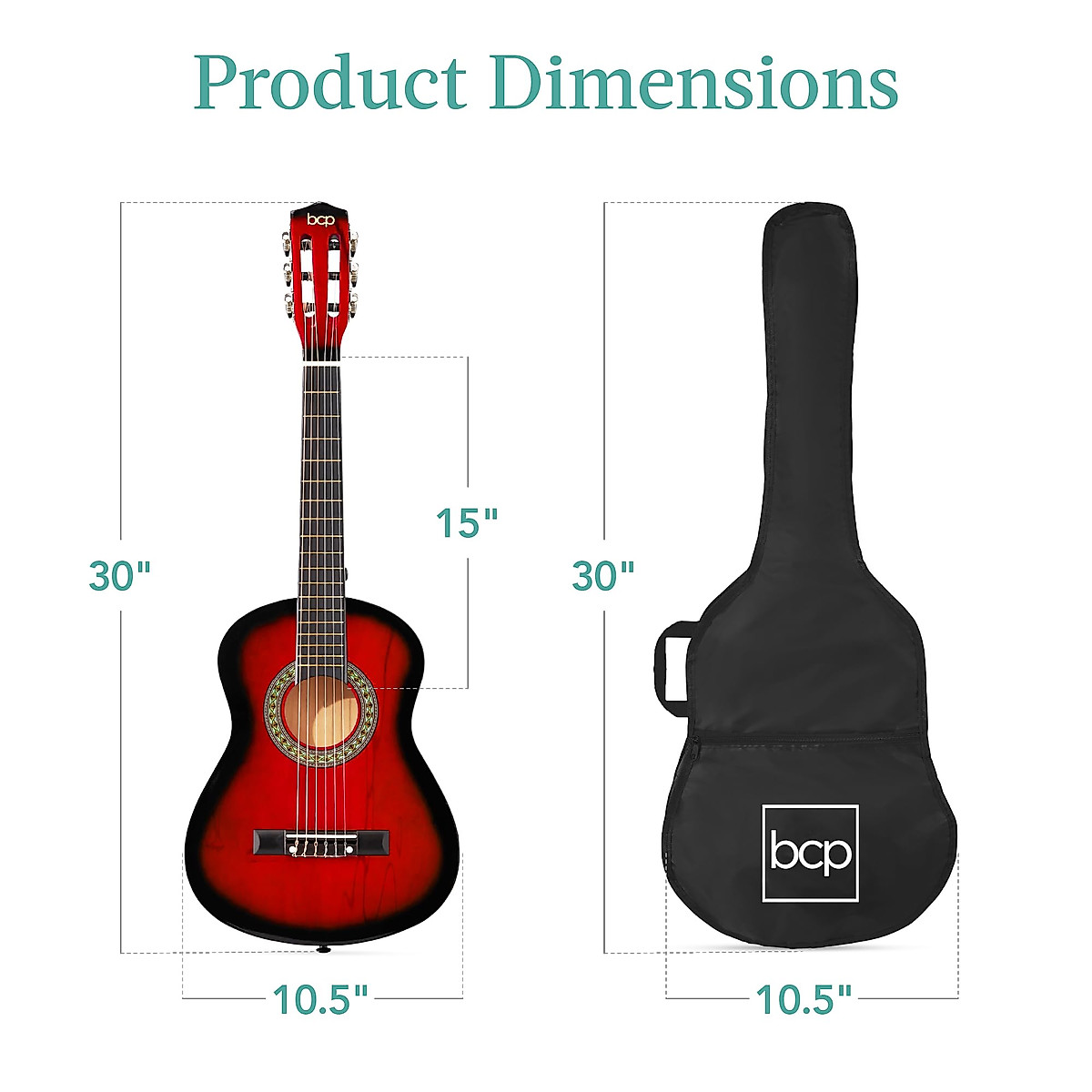 Best Choice Products 30in Kids Acoustic Guitar, All-in-One Beginner Starter Kit w/Strap, Case, Extra Strings, Rosette Inlay - Redburst