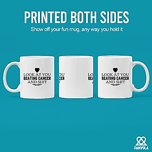 Panvola Look At You Beating Cancer And S Cancer Survivor Awareness Ceramic Coffee Mug Motivational Inspirational Gift (11 oz)