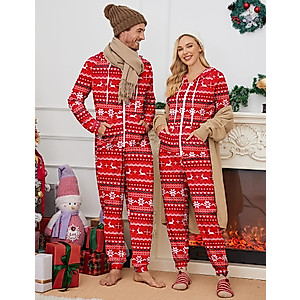 Ekouaer Christmas Onesie Adult Reindeer Onesie Womens Soft Onesie Pajamas With Pocket (Elk&Snowflake,Small)