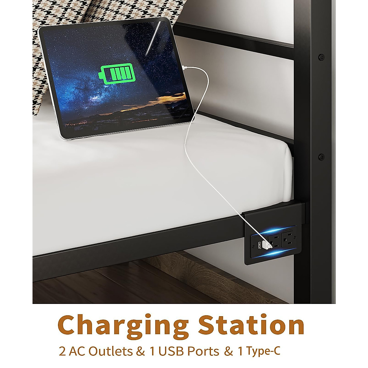 CollaredEagle Twin Bed Frame with Headboard and Footboard,Heavy Duty Steel Slats Support Metal Bed Frame with Charging Station, Black