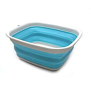 SAMMART Set of 2 Collapsible Tub - 9.45L (2.49 Gallon) - Foldable Dish Tub - Portable Washing Basin - Space Saving Plastic Washtub (2, Bright Blue)