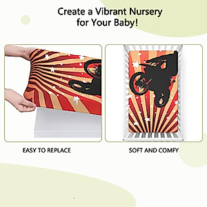 Dirt Bike Themed Fitted Mini Crib Sheets,Portable Mini Crib Sheets Soft & Stretchy Fitted Crib Sheet - Crib Mattress Sheet or Toddler Bed Sheet,24“ x38“,Vermilion Peach and Black