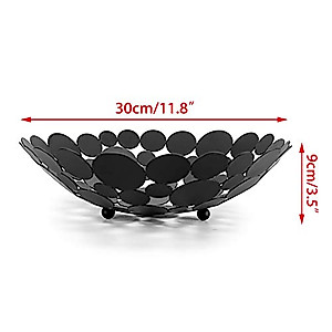 OwnMy Metal Fruit Bowl Basket Creative Table Centerpiece Fruit Stand Decorative Countertop Fruit Holder for Kitchen Counter, Iron Large Fruit Plate Round Storage Tray for Bread Snacks Candy (Black)