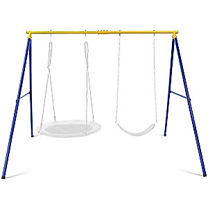 LDAILY A-Frame Swing Stand, 660 lbs Heavy Duty Steel Swing Frame w/Ground Stakes & Carabiners & Foot Caps, for Kids and Adults, Extra Large Swing Frame Stand, Suitable for Indoor Outdoor Most Swings