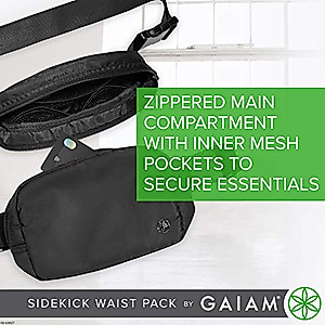 Gaiam Fanny Pack Running Belt Bag - Sidekick Waist Pack Cell Phone Holder Exercise Gym Slim Zipper Workout Pouch Jogging Bag | Multi Pocket, Adjustable Fit, Walking, Runner Accessories Women, Men