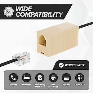 THE CIMPLE CO Phone Line Cord 50 Feet - Modular Telephone Extension Cord 50 Feet - 2 Conductor (2 pin, 1 line) Cable - Works Great with FAX, AIO, and Other Machines - Black