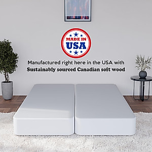Greaton, 8-Inch Sturdy Box Spring for Mattress Support-Durable and Fully Assembled, Natural Wood Foundation for Queen, White