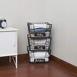 3 Tier Foldable Wire Basket XXXL Size, Stackable Fruit Vegetable Storage Basket with Name Plate Standing Metal Mesh Bin Organizer for Kitchen Counter Pantry Cabinet 14.1''L x 12.5''W x 23.6''H