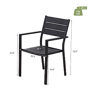 Dining Chair Set of 4, Modern Aluminum Stackable Chairs Patio Dining Chair Coated Weather-Resistant Armchair 350LBS Weight Capacity for Backyard Deck Lawn Garden Black