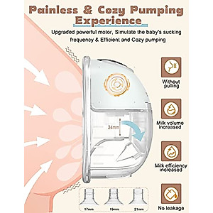 Wearable Breast Pump Hands Free Electric Breast Pump with 4 Modes & 9 Levels, 1600 mAh Super Quiet Portable Painless Breastpump Breastfeeding Essentials for Outdoor, 17/19/21/24mm Flanges (2)