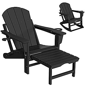 KINGYES Folding Rocking Adirondack Chair, Black