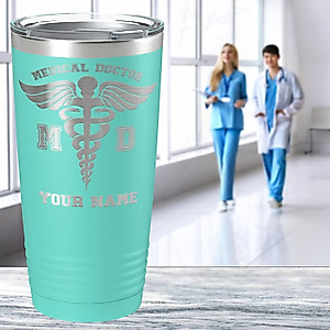 Personalized MD Medical Doctor Gift on Seafoam 20 oz Stainless Steel Tumbler with Lid - Insulated Cup - Custom Travel Mug