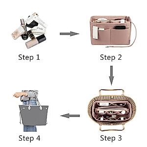 ZTUJO Purse Organizer Insert, Felt Bag Organizer with Metal Zipper, Handbag & Tote Shaper, For Speedy Neverfull Tote, 7 Sizes (Medium, Beige)