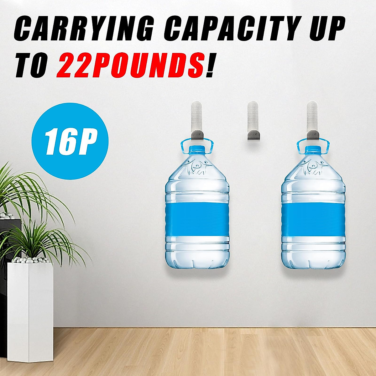 16 Pcs Metal Stainless Steel Wall Hooks, 3m Hanging Hooks, Wall Mounted Hat Hooks, Adhesive Hooks, Wall Hooks for Bathroom, Kitchen, Office, Sundries Storage (Silver)