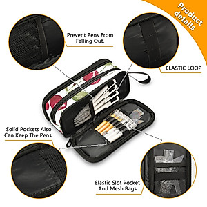 Cherry White Pencil Case for Boys Girls, Large Capacity Pen Bag 3 Compartment Pencil Pouch Students Stationery Organizer Marker Case for School Office Work