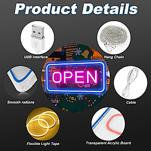 VEIOPGAB Neon Open Signs for Business, 16''x 9'' LED Open Sign, Super Bright Open Neon Sign (Blue&Pink), with ON/OFF Switch & Adapter, Neon Light Up Sign for Window Party Wall Bars Coffee Club Hotel