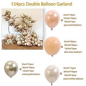 134pcs Neutral Nude Balloon Garland Arch Kit Pearl White Nude Pink Balloons Double Stuffed Pearl White Balloon for Birthday Baby Shower Bridal Wedding Party Decorations