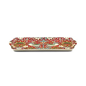 Pimpernel Morris & Co Strawberry Thief Red Collection Sandwich Tray | Serving Platter | Crudité and Appetizer Tray for Indoor and Outdoor use, Made of Melamine, Measures 15.1" x 6.5", Dishwasher Safe