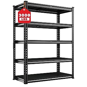 REIBII 3000 LBS Garage Shelving 72" H Storage Shelves Heavy Duty 5 Tier Metal Shelving Adjustable Metal Shelves for Storage Sturdy Industrial Shelving for Pantry Kitchen Garage Basement