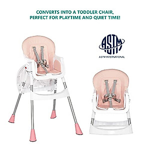Dream On Me Portable 2-in-1 Tabletalk High Chair, Convertible Compact Light Weight Highchair, Pink