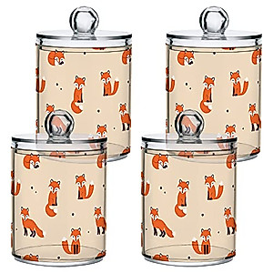 Plastic Jars with Lids,Cute Animal Fox Print Bulk Pack Storage Containers Wide Mouth Airtight Canister Jar for Kitchen Bathroom Farmhouse Makeup Countertop Household,Set 2