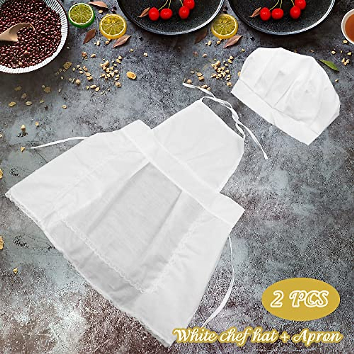 SPOKKI Baby Photography Prop, Chef Hat Apron Photo Props Costume Come with 2PCS Photography Hair Clips for Infant Twins | 6-24 Months (Girl)