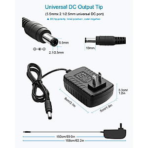 ALITOVE 12V DC Power Supply 2A 24W AC/DC Adapter 100~240V AC to DC 12 Volt 2 Amp 1.8A 1.5A 1.2A Converter with 5.5 x 2.5mm 2.1mm Plug for LED Strip Light CCTV Security Camera BT Speaker Webcam Router