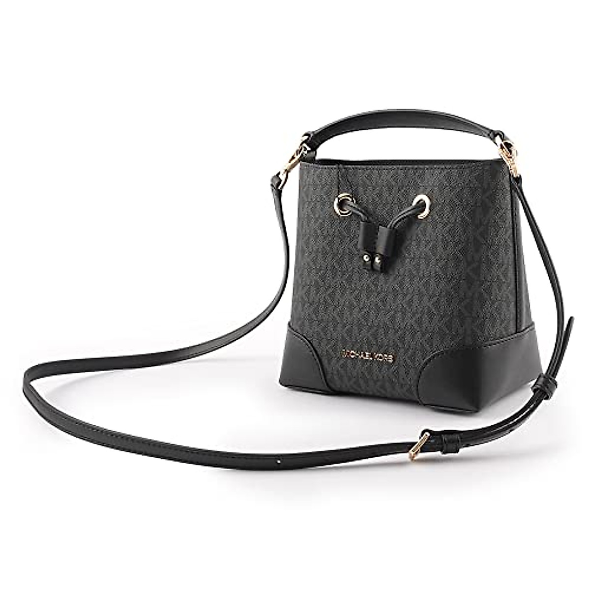 Michael Kors XS Suri Mini Bucket Crossbody Drawstring Shoulder Bag 35F2GM9M1B PVC (Black PVC)