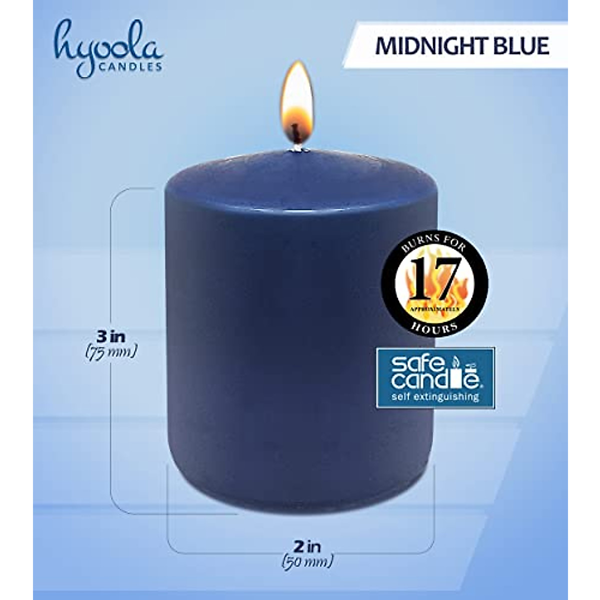 Hyoola Midnight Blue Pillar Candles 2x3 Inch - 4 Pack Unscented Pillar Candles - European Made