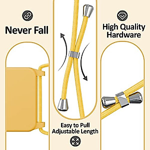 blaspins Crossbody Lanyard Strap Case for iPhone 14, Neck Cross Body, Adjustable Holder Removable, Drop Protection Shockproof, Hands-Free Silicone Case Cover 6.1 inch, 150 cm Strap, iP14 - Yellow