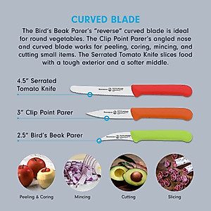 Messermeister Petite Messer Parer Trio Set with Matching Sheath, Blue - Includes 2.5” Bird's Beak Parer, 3” Clip Point Parer & 4.5” Serrated Tomato Knife - Lightweight & Rust Resistant