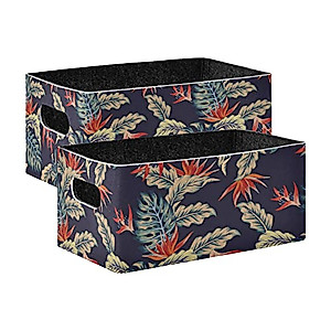 Jungle Night Leaves Storage Basket Felt Storage Bin Collapsible Felt Storage Cloth Baskets Containers Organizer for Kids Bedroom Magazine