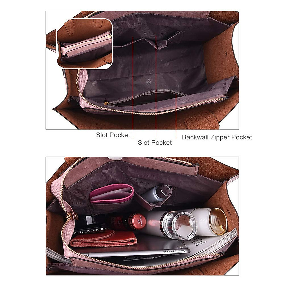 Women Handbags Sets 3 Pcs Large Capacity Handbag Chain Shoulder Bag Clutch Wrist Purse, Red