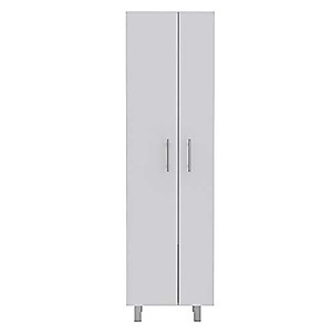 Nala Cleaning Cabinet with 5 Shelves and Hanging Rack in White