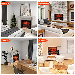 Electric Fireplace Logs Inserts Heater with Infrared Remote Controller 5 Flame Brightness 24h Timer Overheating Protection for Home and Office Decor Black