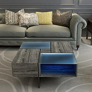 Furnnylane LED Coffee Table with 2 Drawers,Square Coffee Table with Storages for Living Room,Grey,35.4" D x 35.4" W x 15.7" H