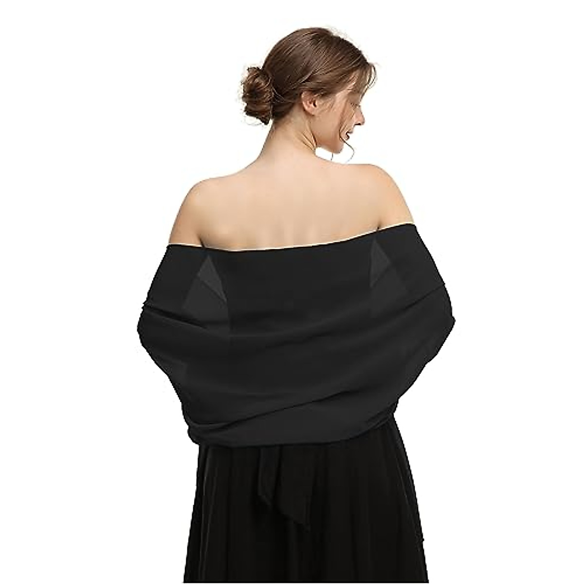 Chiffon Shawls and Wraps for Evening Dresses Women Elegant Soft Scarf Bridal Scarve Wedding Stole(Black(chiffon), One Size)