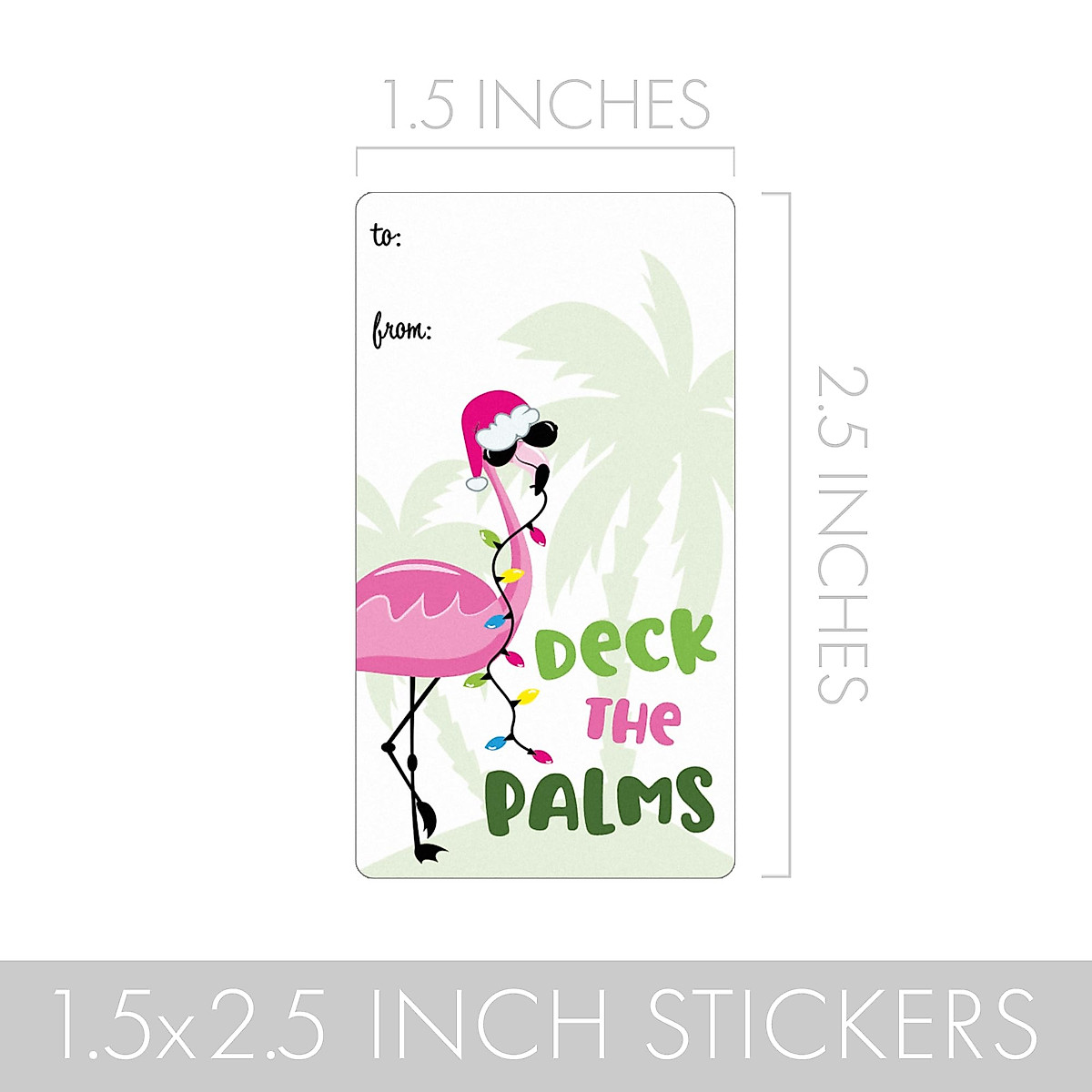 Pink Flamingo Christmas Gift Tags, Peel and Stick Christmas Gift Tags, 75 Count Beach Christmas Gift Wrap Tags
