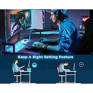 Coleshome L Shaped Gaming Desk with LED Lights & Power Outlets, Reversible 56" Computer Desk with Full Monitor Stand & Storage Shelves, Ergonomic Home Office Corner Desk, Black