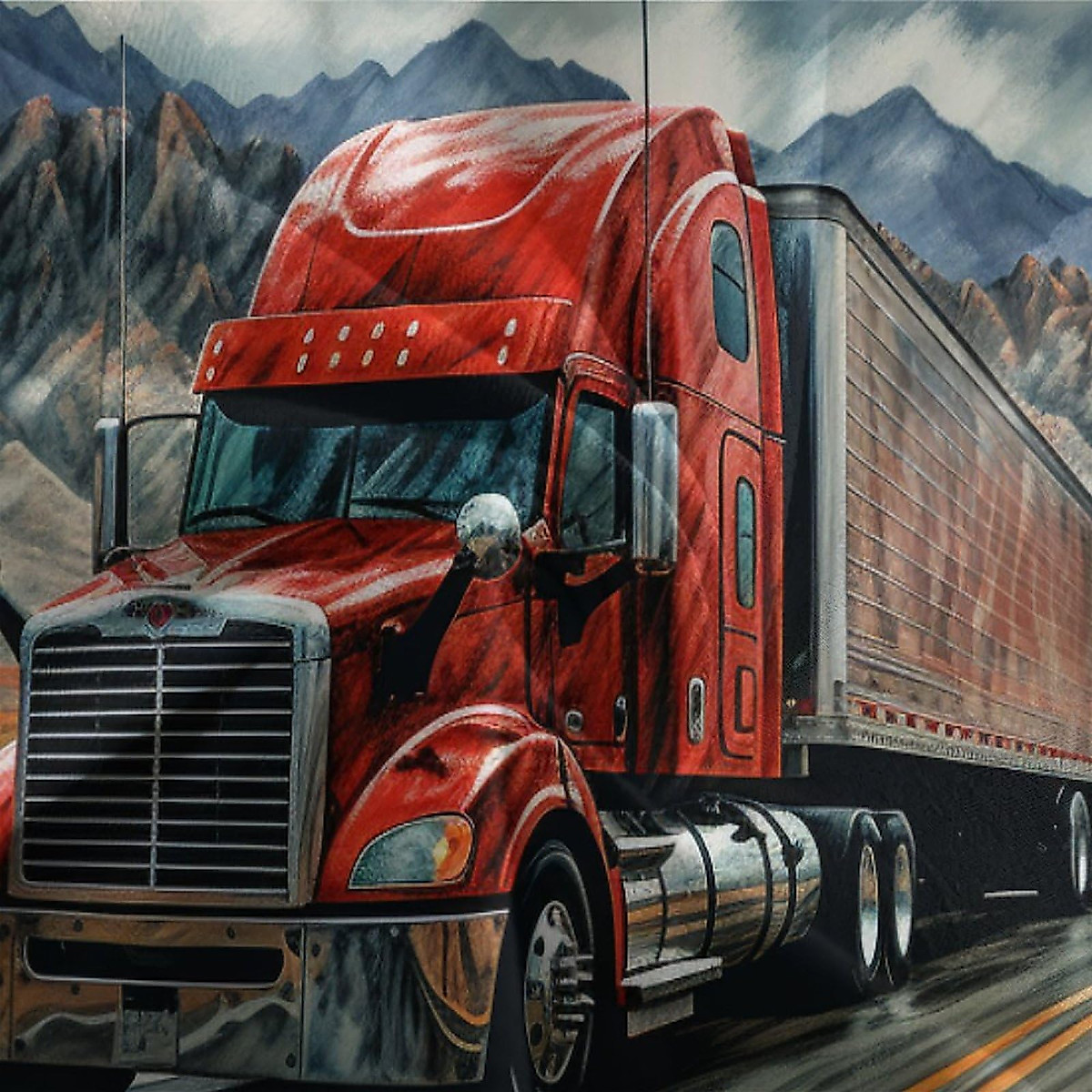 AAHARYA Red Semi-Trailer Quilt Cover 3D Printed Big Truck Bedding Set Comforter Covers Duvet Cover 3 Pieces with Pillowcases for Childrens and Adults Microfiber with Zipper Closure Twin（173x218cm）