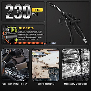High Volume Air Blow Gun with Rubber Guard Air Flow Nozzle, Industrial Household Air Blower Gun Angle Ben Jet Nozzle, Air Gun for Compressor Pneumatic Tool for Dust Cleaning Car Detailing