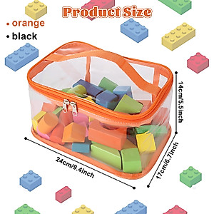 YAYODS 6 Pack Clear Toy Storage Bags with Zipper and Handle, PVC Waterproof Toy Organizer Bags for Board Games, Building Blocks, Small Toys (Black, Orange, 9.5 x 6.7 x 5.5 Inch)
